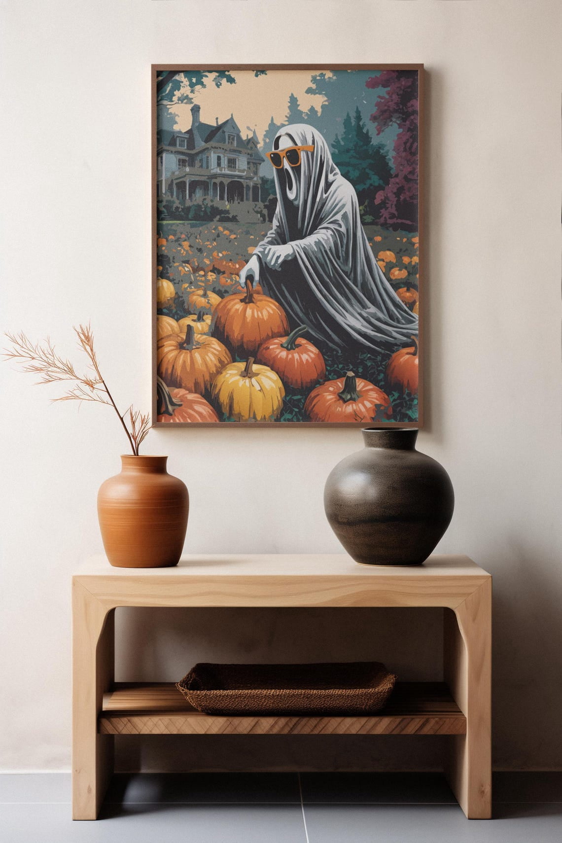 Haunted Pumpkin Patch Ghost With Sunglasses Art Poster Gothic Wall ...
