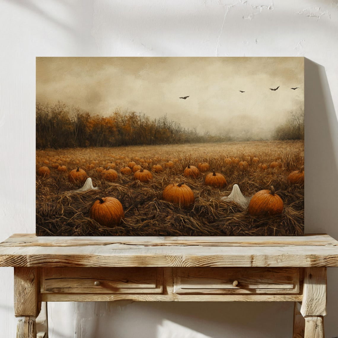 Haunted Pumpkin Patch Wall Art - Spooky Fall Landscape, Ghostly Autumn ...