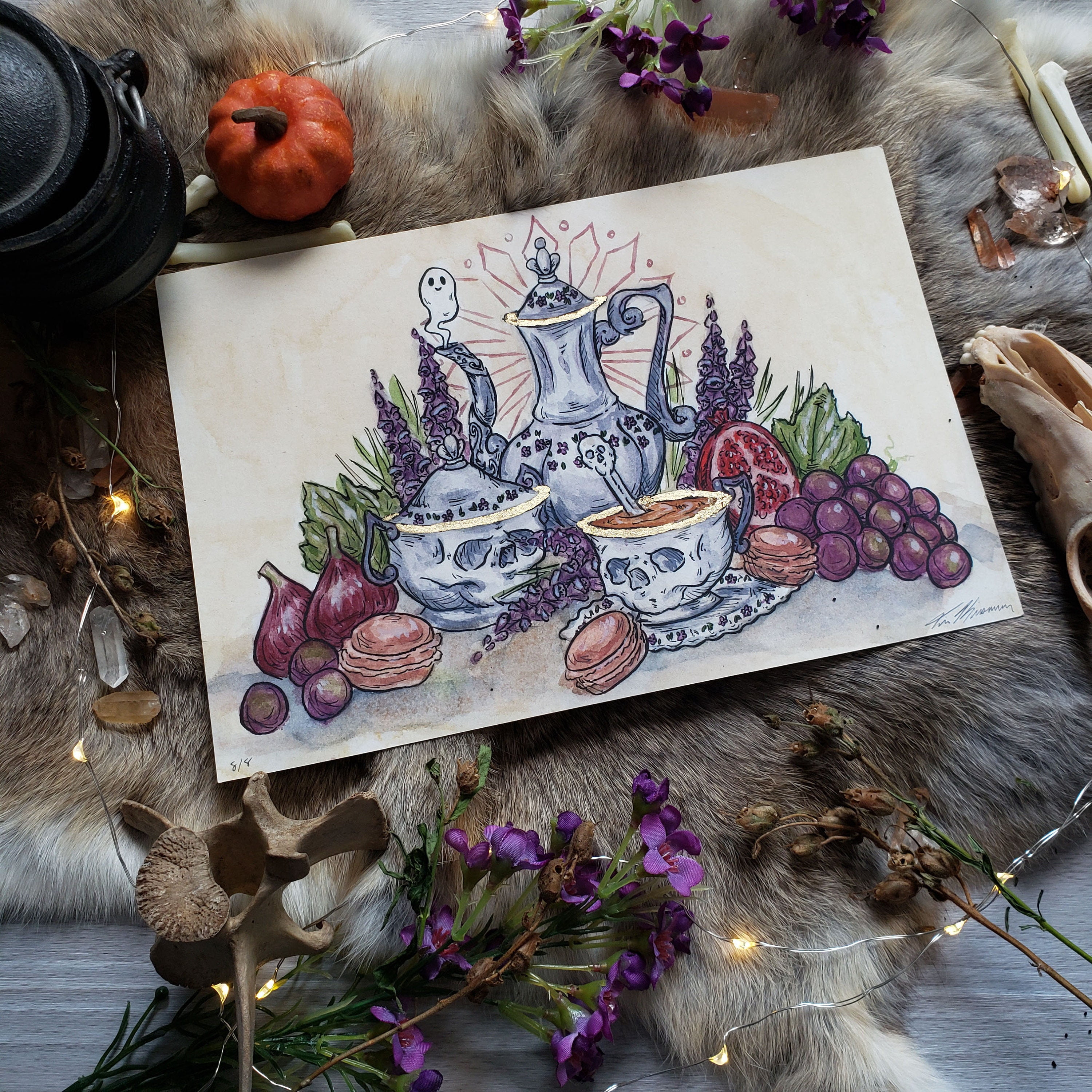 Haunted Tea Party Hand Embellished Fine Art Print Poster Vintage Style ...