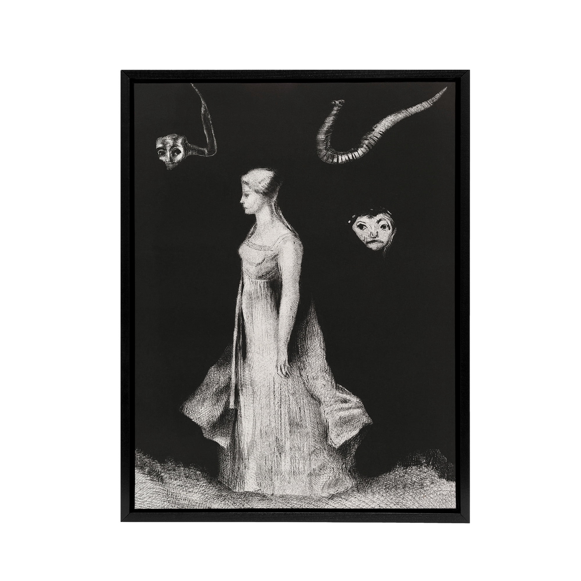 Haunting Ghostly Female Figure Redon Vintage Black Framed Canvas Wall ...