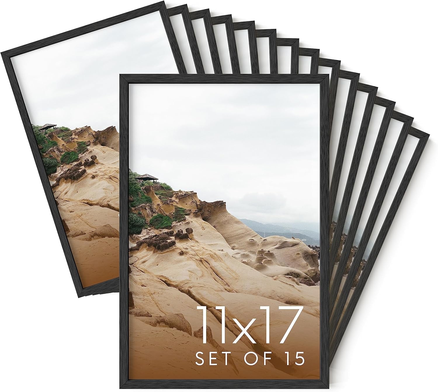 Haus and Hues 11x17 Black Oak Wood Picture Frames Set of 15 - Premium Bulk Picture Frames 11x17 ...