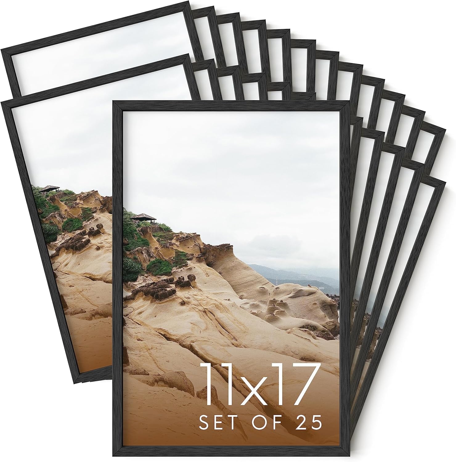 Haus and Hues 11x17 Black Oak Wood Picture Frames Set of 25 - Premium Bulk Picture Frames 11x17 ...