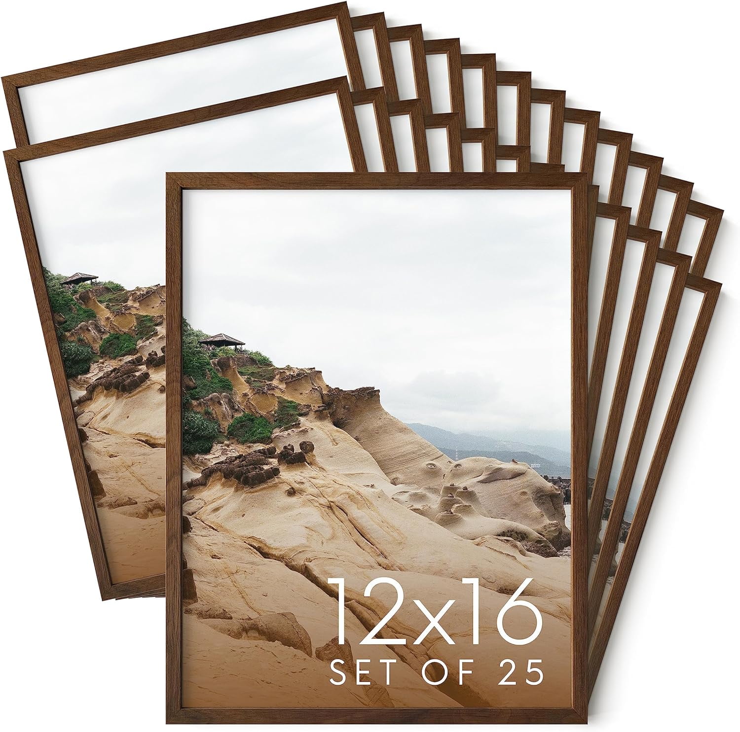 Haus and Hues 12x16 Walnut Oak Wood Picture Frames Set of 25 - Premium ...
