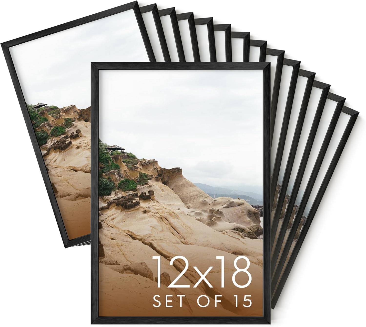 Haus and Hues 12x18 Black Oak Wood Picture Frames Set of 15 - Premium ...