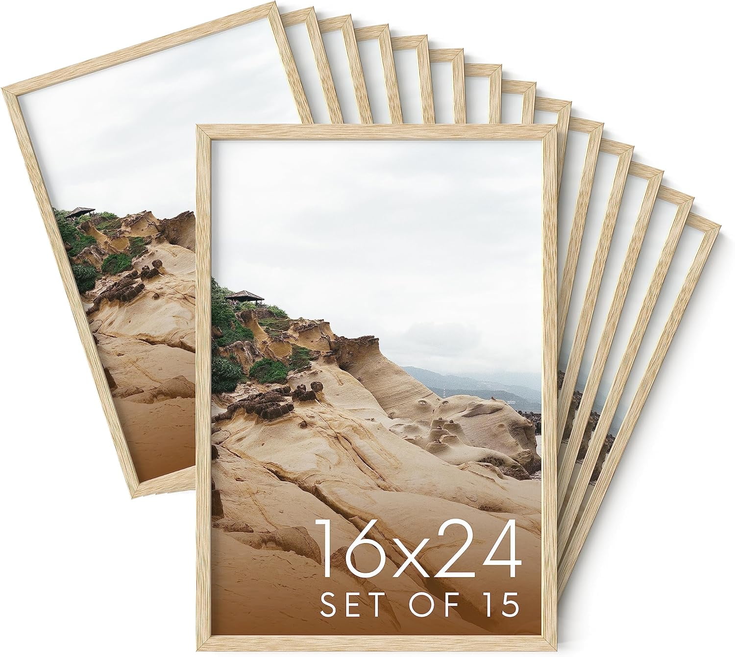 Haus and Hues 16x24 Natural Oak Wood Picture Frames Set of 15 - Premium Bulk Picture Frames ...