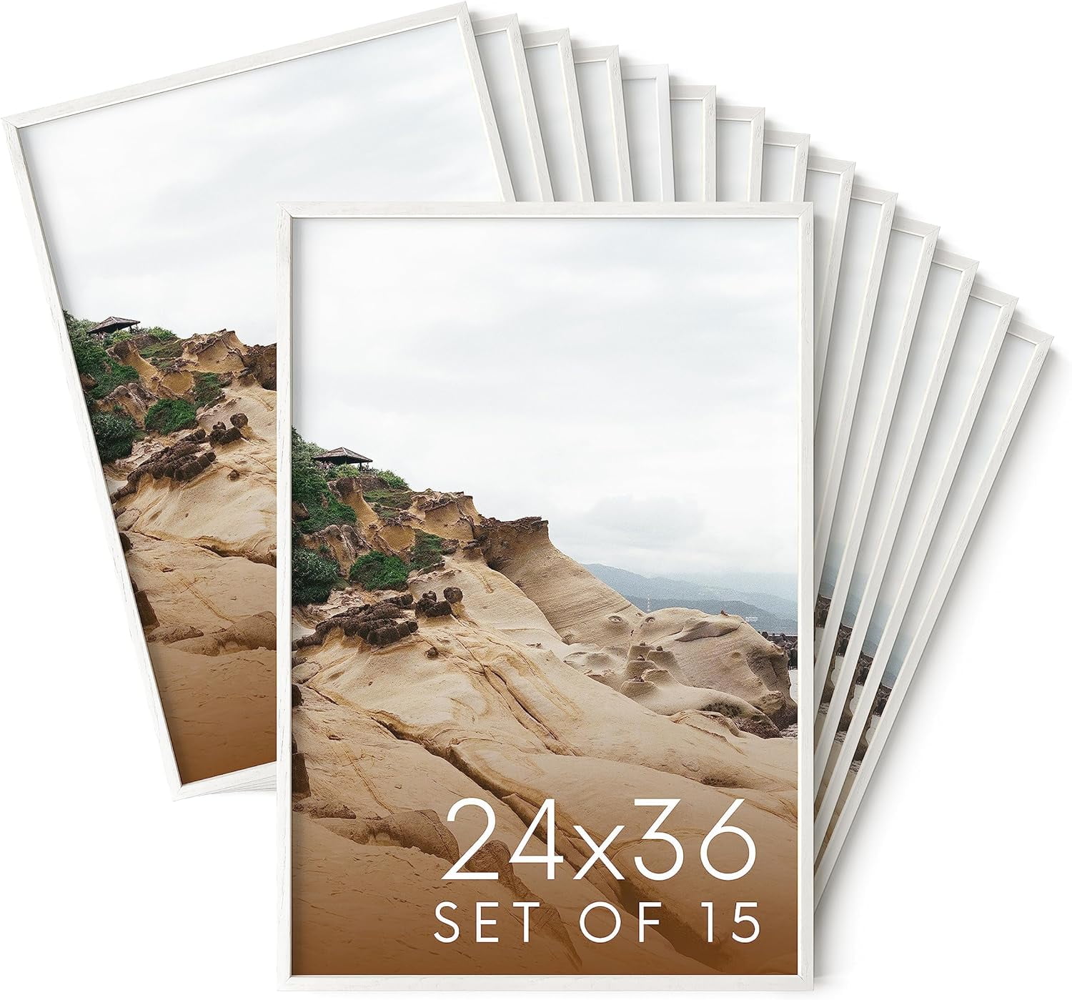 Haus and Hues 24x36 White Oak Wood Picture Frames Set of 15 - Premium ...