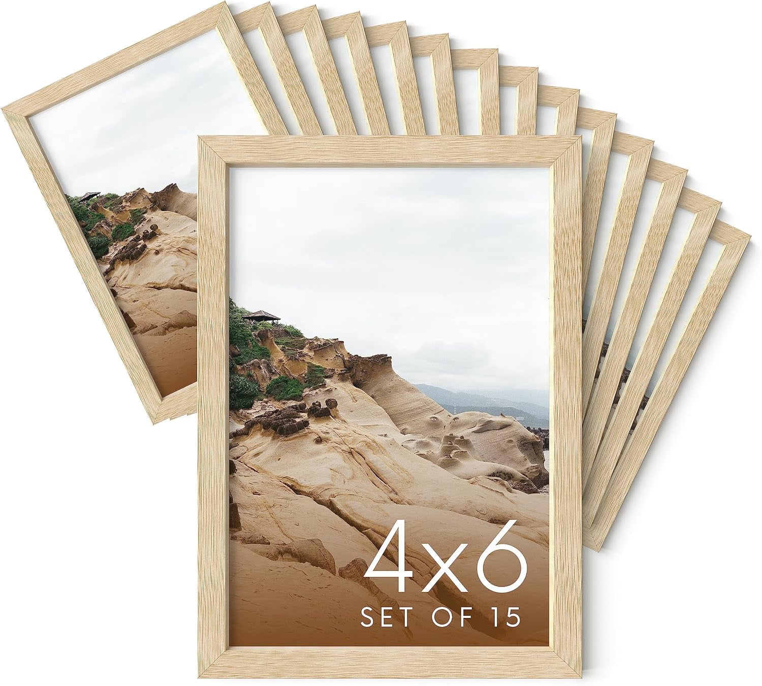 Haus and Hues 4x6 Natural Oak Wood Photo Frame Set of 15 - Mini Picture ...