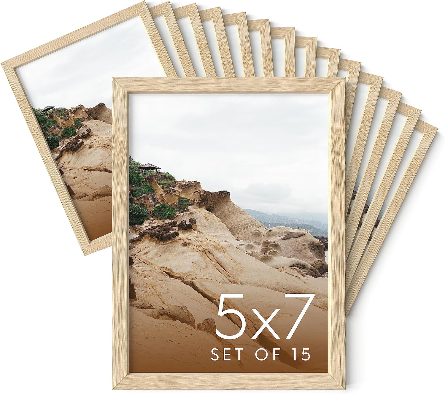 Haus and Hues 5x7 Natural Oak Wood Photo Frame Set of 15 - Mini Picture Frames Bulk Gallery Set ...