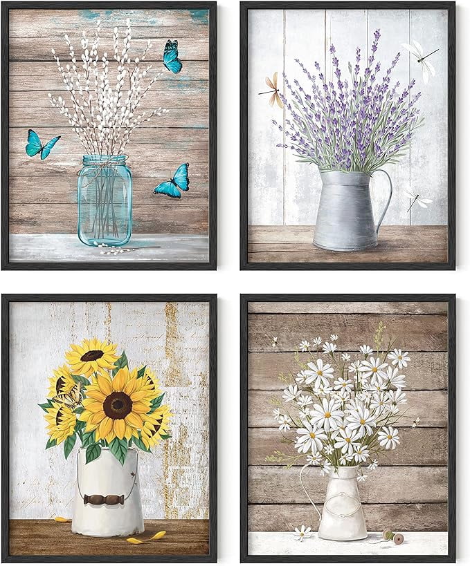 Haus and Hues Botanical Prints - Set of 4 Flower Poster, Flower ...