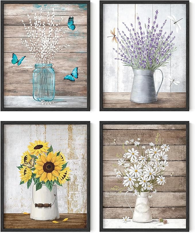 HAUS AND HUES Botanical Prints - Set of 4 Flower Poster, Flower ...