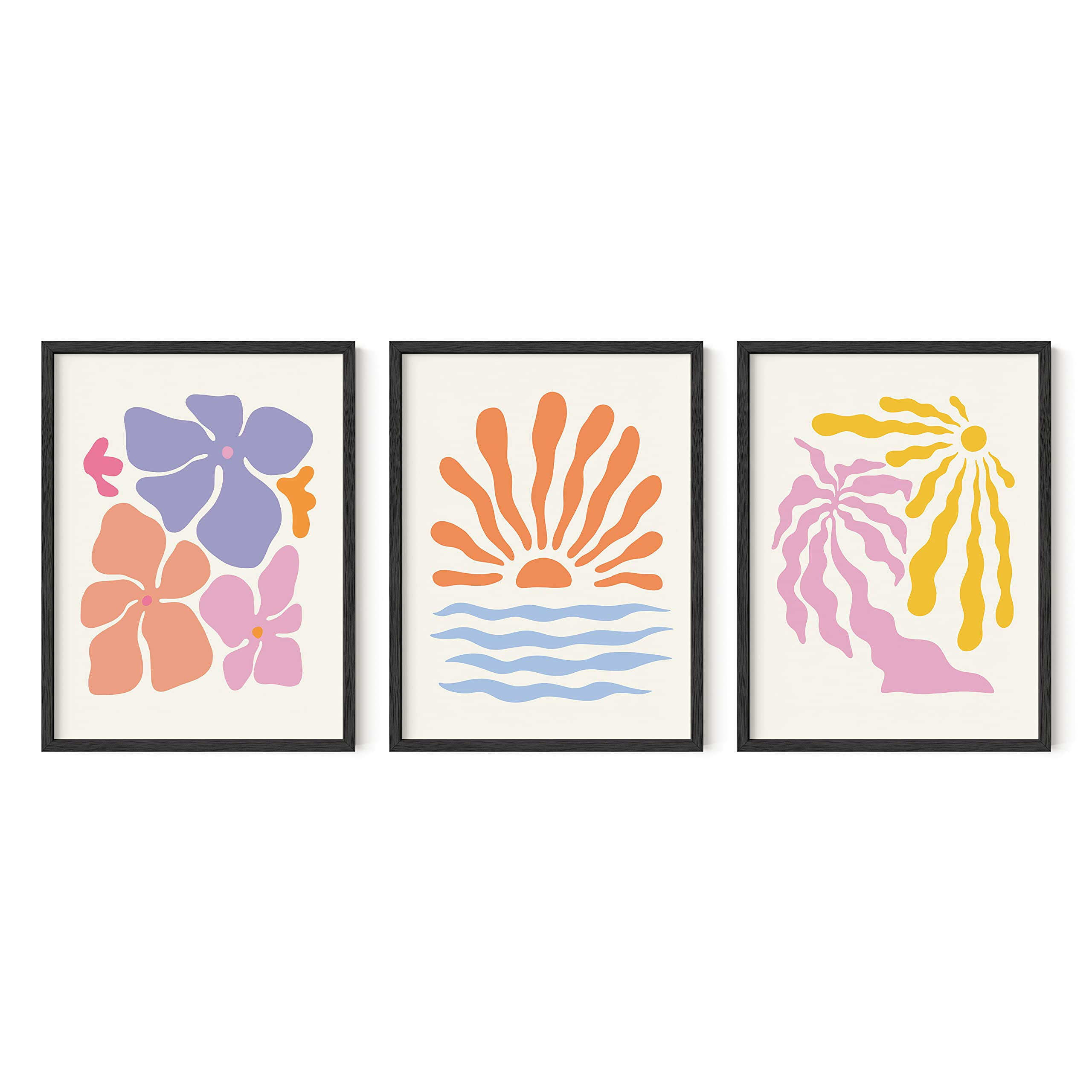 Haus and Hues Flower Wall Decor - Set of 3 Framed Preppy Wall Art ...