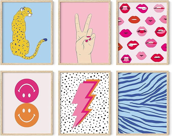 Haus and Hues Preppy Pictures for Wall - Set of 6 Colorful Wall Art ...