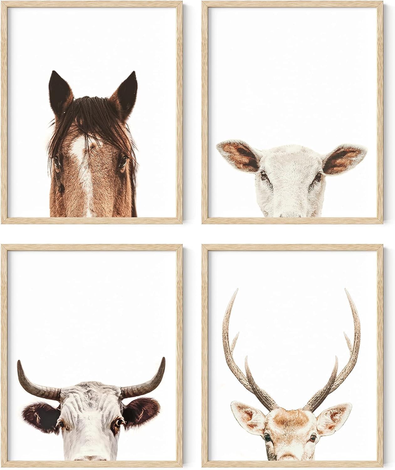 Haus and Hues Set of 4 Rustic Farm Animal Pictures - Horse Deer Cow and ...