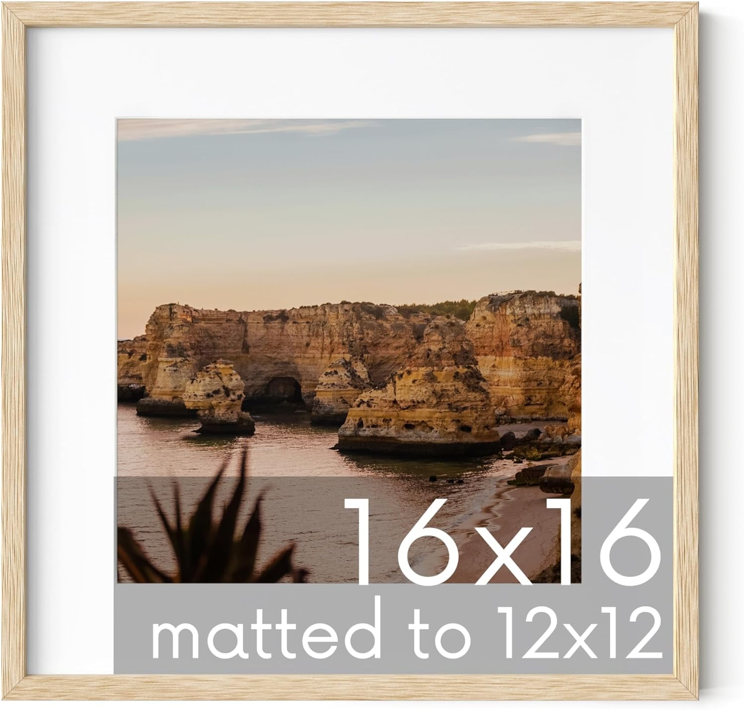 Haus and Hues Solid Oak 16”x16” Picture Frame Matted to 12”x12” - Beige ...