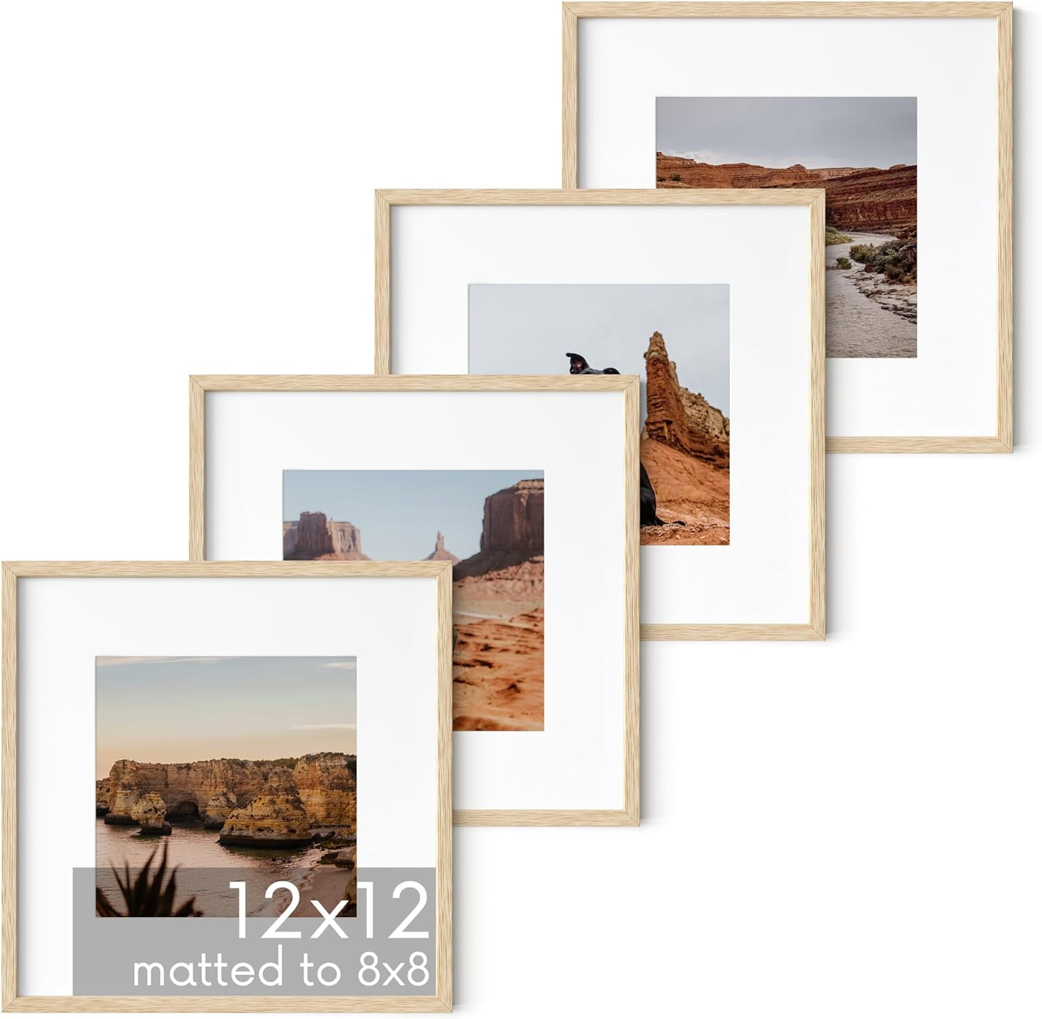 Haus and Hues Solid Oak Wood 12”x12” Picture Frames Matted to 8”x8” Set of 4 - 12x12 Standard ...