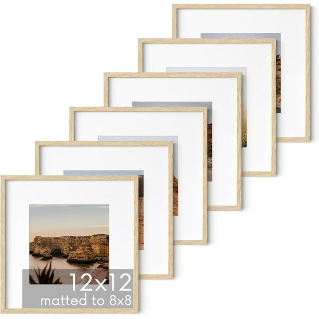 Haus and Hues Solid Oak Wood 12”x12” Picture Frames Matted to 8”x8” Set ...