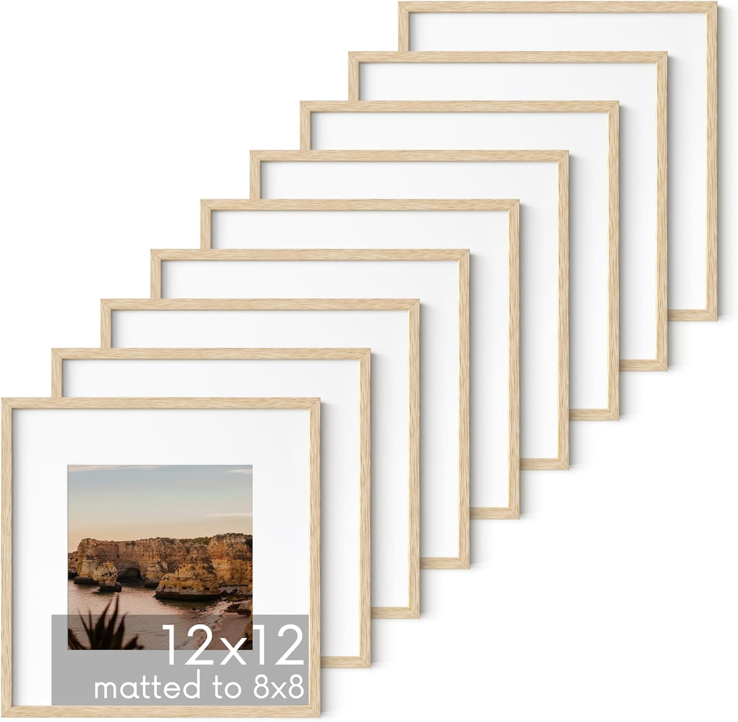 Haus and Hues Solid Oak Wood 12”x12” Picture Frames Matted to 8”x8” Set ...