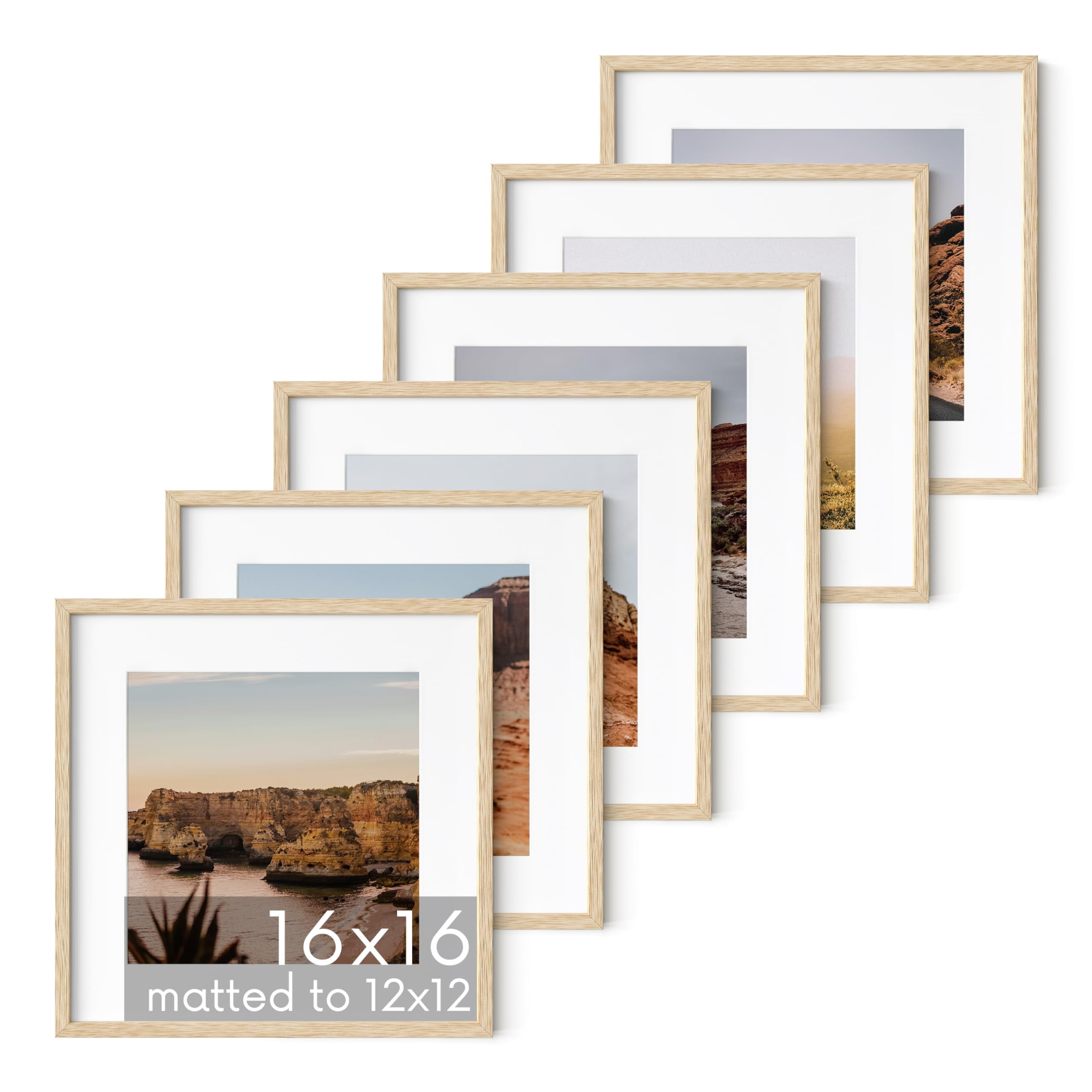 Haus and Hues Solid Oak Wood 16”x16” Picture Frames Matted to 12”x12 ...