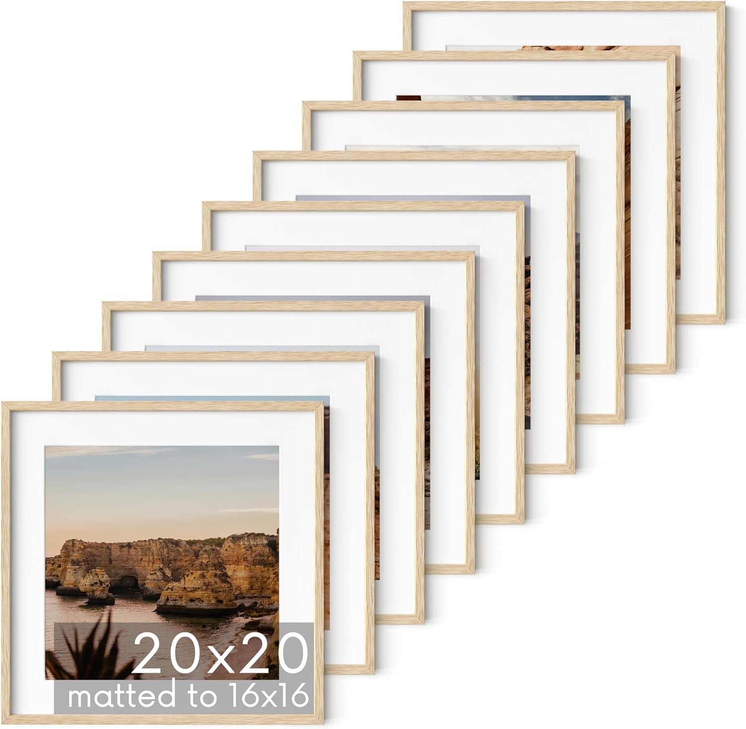 Haus and Hues Solid Oak Wood 20x20 Picture Frames Matted to 16”x16” Set of 9 - 20x20 Picture ...