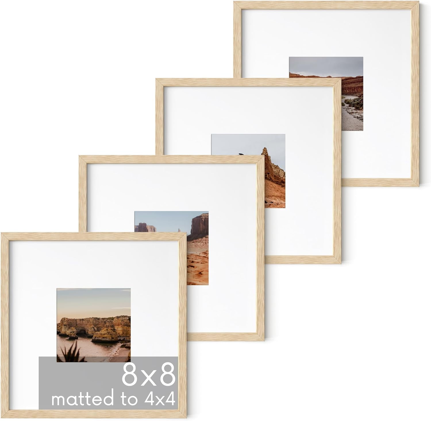 Haus and Hues Solid Oak Wood 8”x8” Picture Frames Matted to 4”x4” Set ...