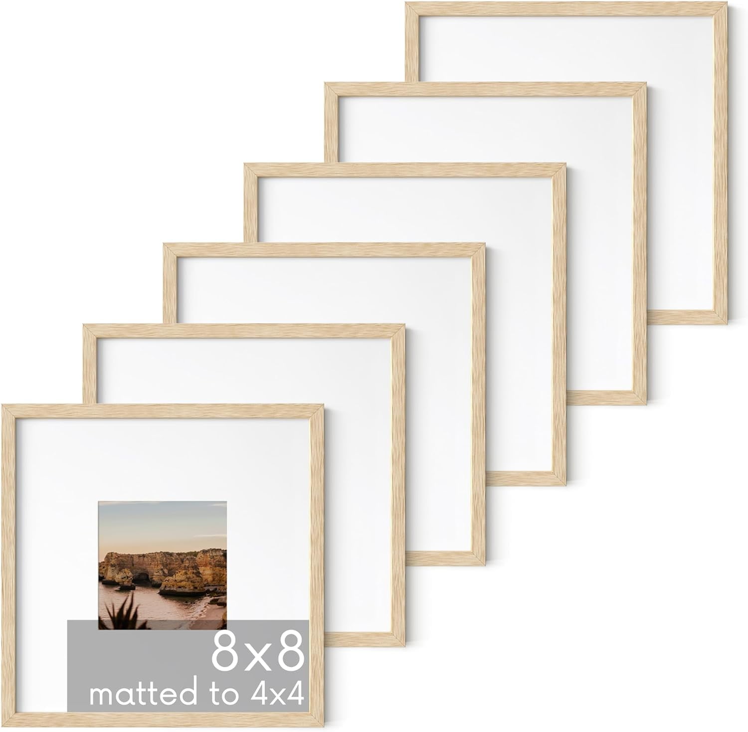 Haus and Hues Solid Oak Wood 8”x8” Picture Frames Matted to 4”x4” Set ...