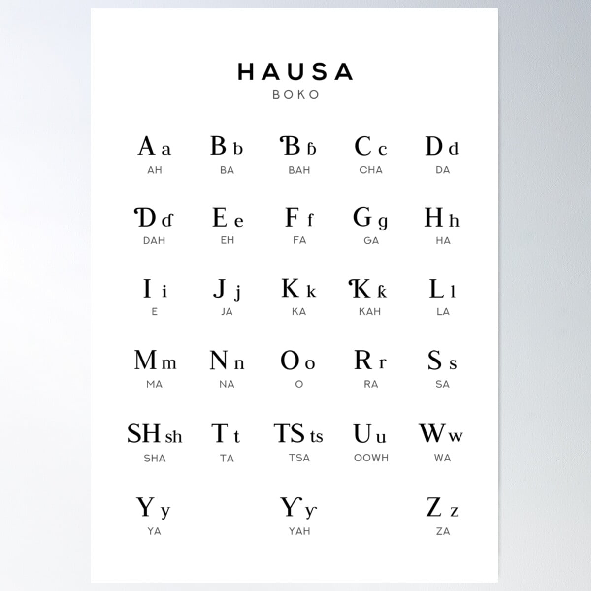 Hausa Alphabet - Boko Language Learning Chart - White Poster Wall Art ...