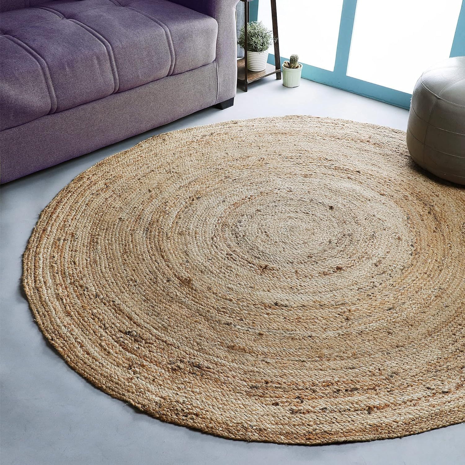 Hausattire Hand Woven Jute Braided Rug, 4’ Round – Natural, Reversible ...