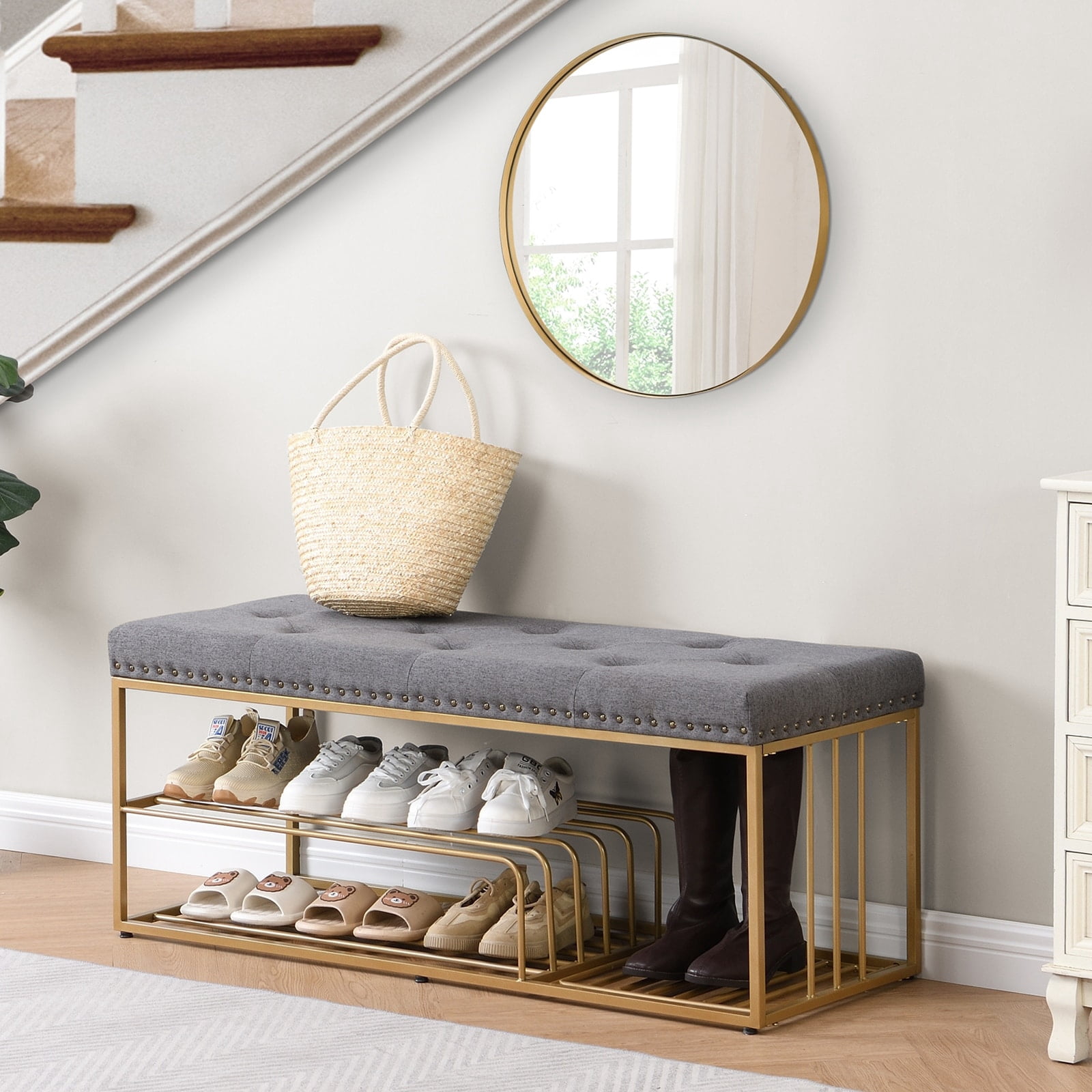 Bed Bath & Beyond Hausfame Upholstery Shoes Bench, Tufted Padded Seat ...