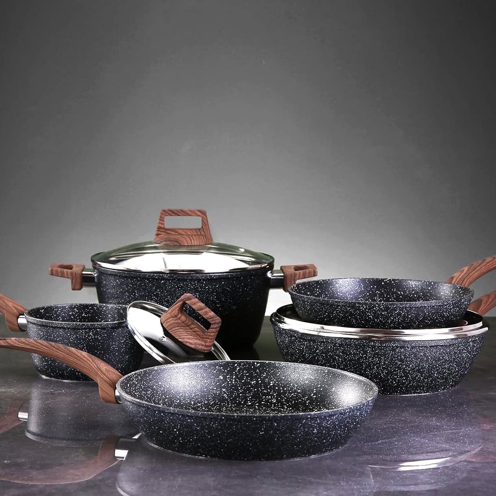 Hausfrau Black Pots and Pans Set Ceramic Nonstick, 8pcs Kitchen ...
