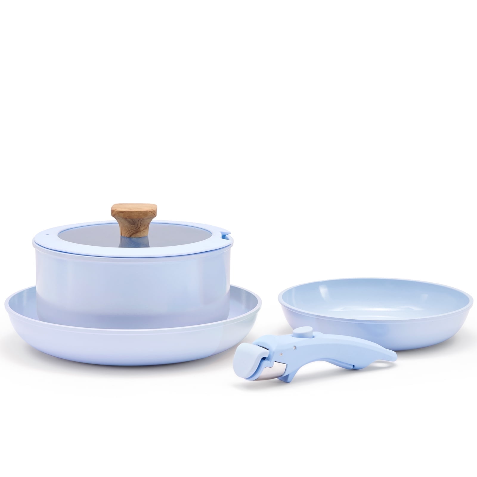Hausfrau blue pots and pans set non stick with removable handle ...