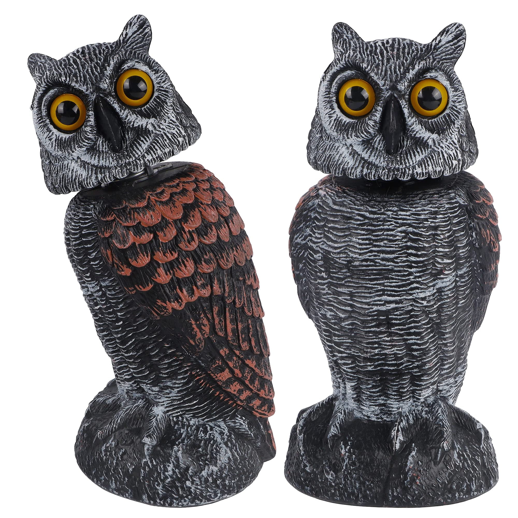 Hausse 2 Pack Bird Scarecrow Fake Owl Decoy Sculpture, Rotating Head ...