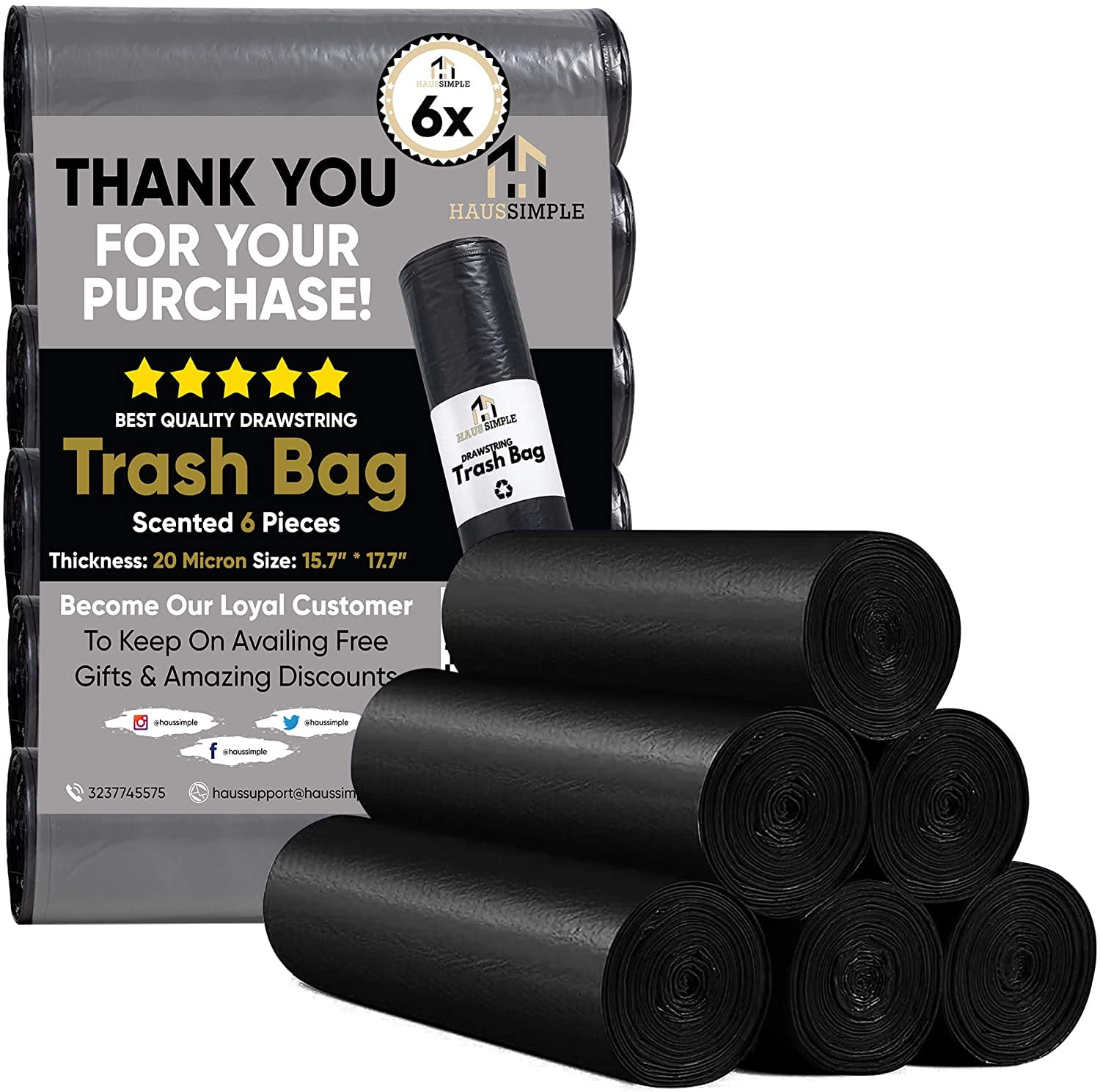 Haussimple Car Trash Bag Drawstring Rolls With 4-5 Gallon Capacity Per ...