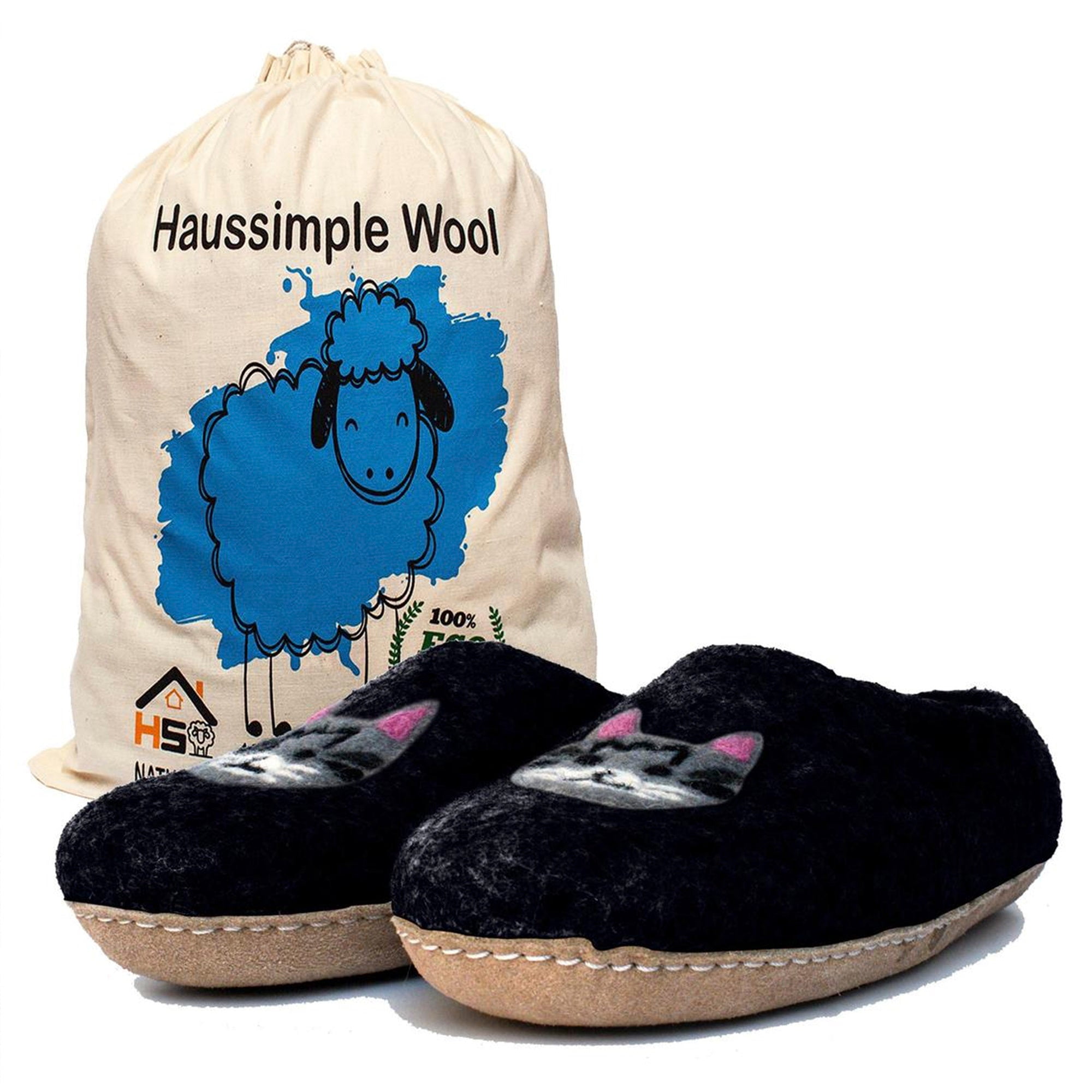 HaussimpleWool Unisex Indoor Wool Slippers Cat Dog & Panda Print - 9 ...