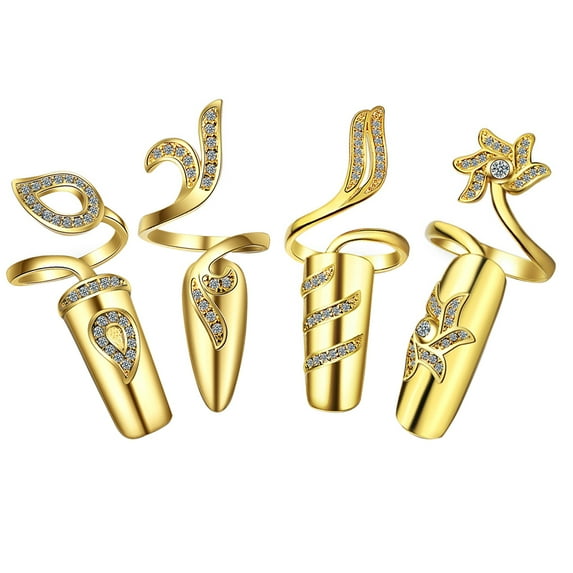 Haust 4Pcs Open Fingernail Rings Women Nail Decorative Rings Rhinestone ...