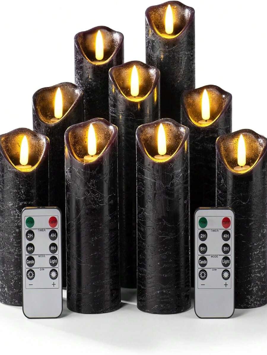 Hausware Set Of 9 Flameless Candles Battery Operated LED Real Wax ...