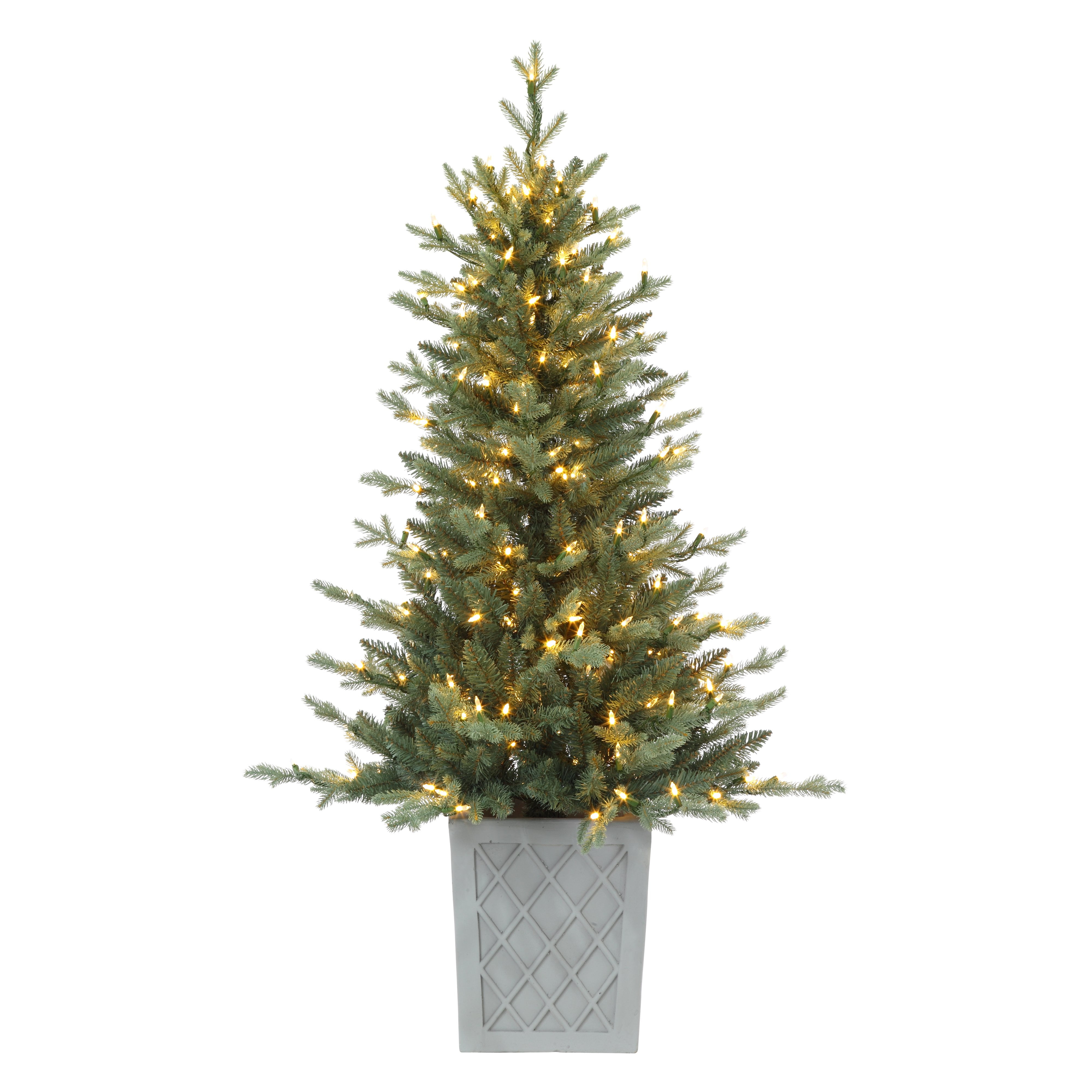 Haute Decor 4.5 Foot Pre-Lit Barcelona Blue Spruce Potted Tree ...
