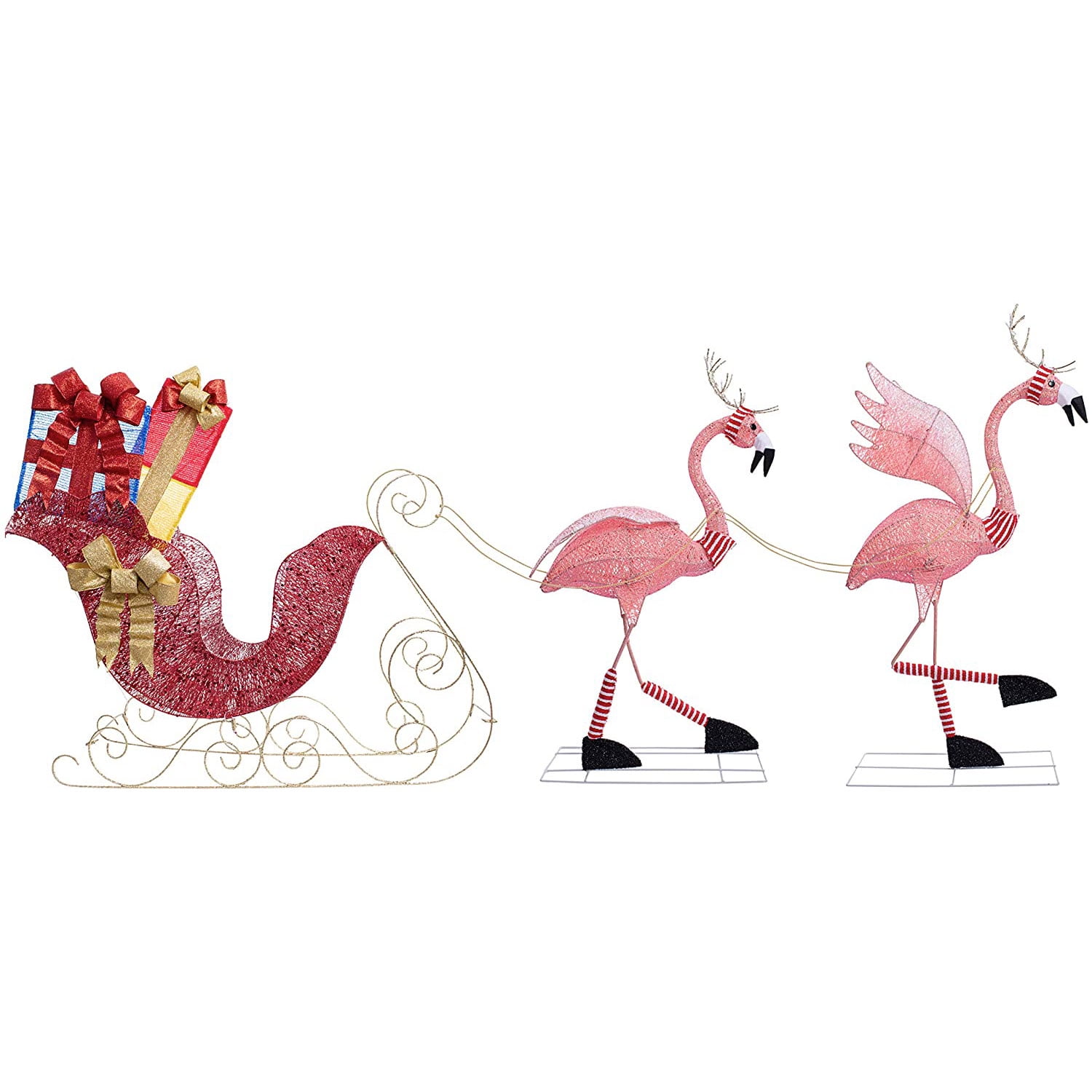 Haute Decor Lighted Flamingo Reindeer Sleigh LED Outdoor Christmas Yard ...