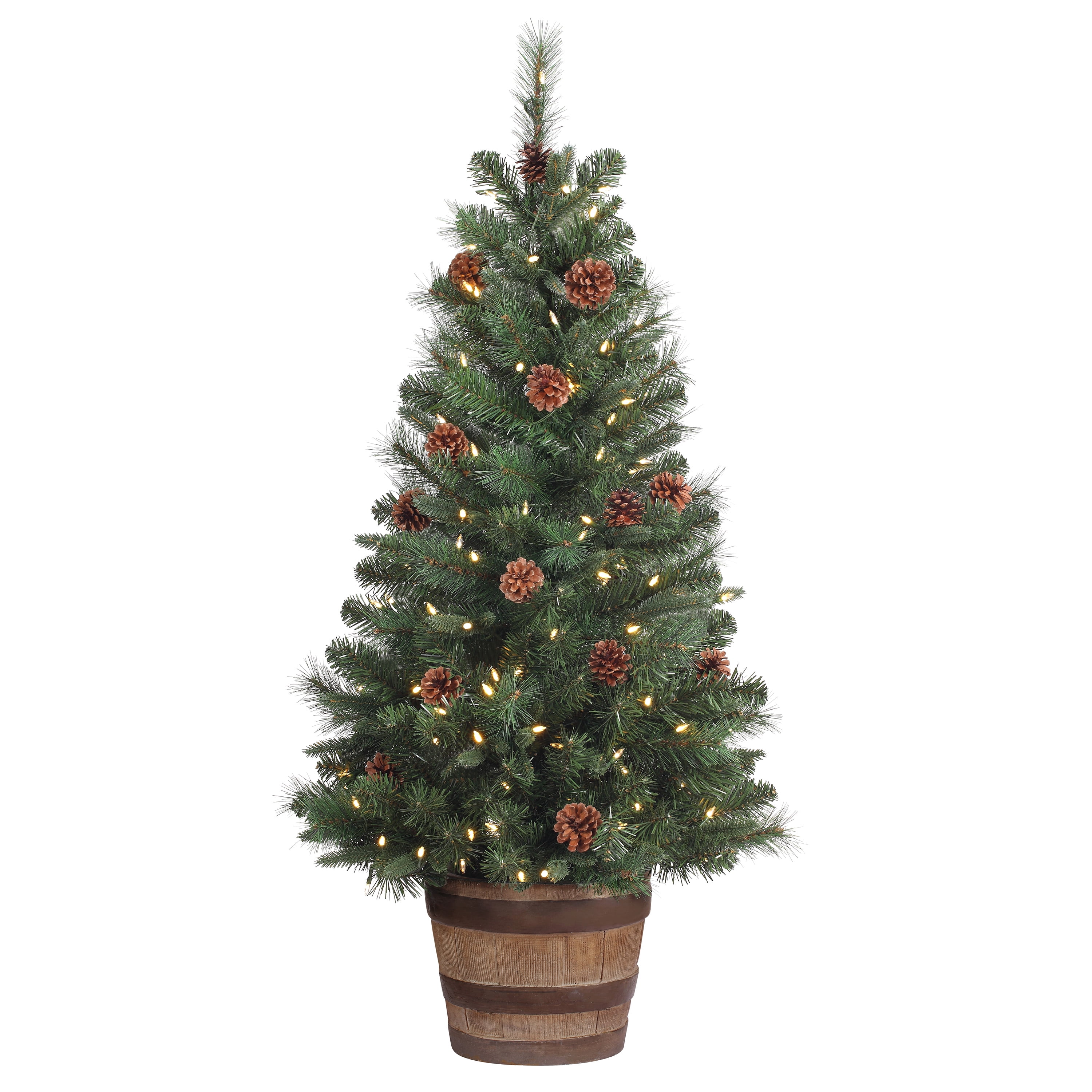 Haute Decor 4 Ft. Tall Whiskey Barrel Potted Christmas Tree with Soft ...