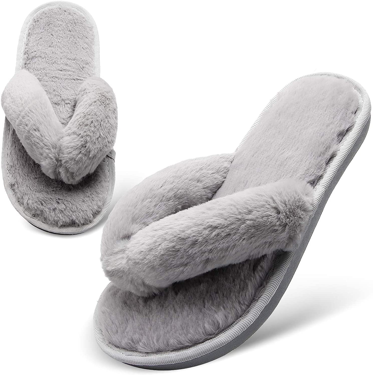 Haute Edition Women's Fuzzy Flip Flop Thong Style Cozy Slipper ...