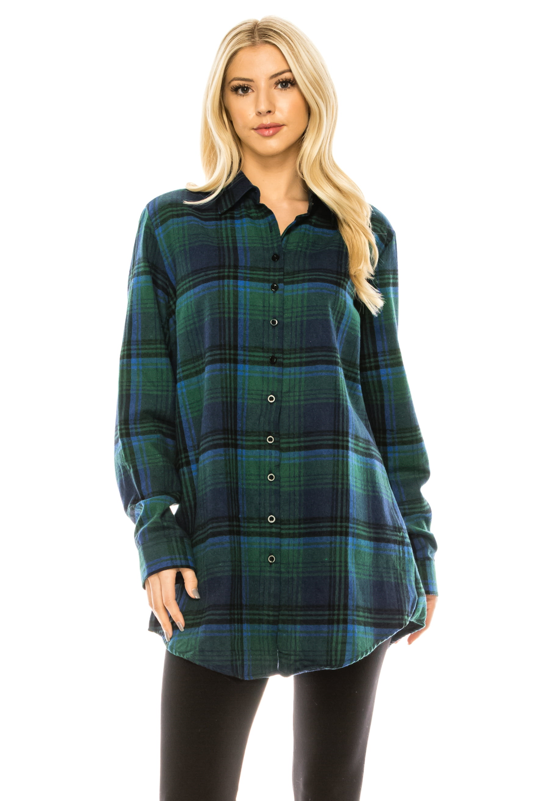 Haute Edition Women's Long Button Down Flannel Tunic Shirt with Plus ...