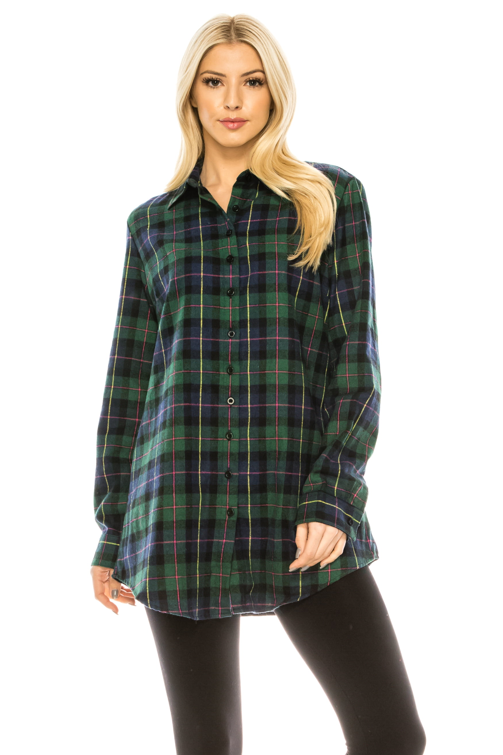Haute Edition Women's Long Button Down Flannel Tunic Shirt with Plus ...