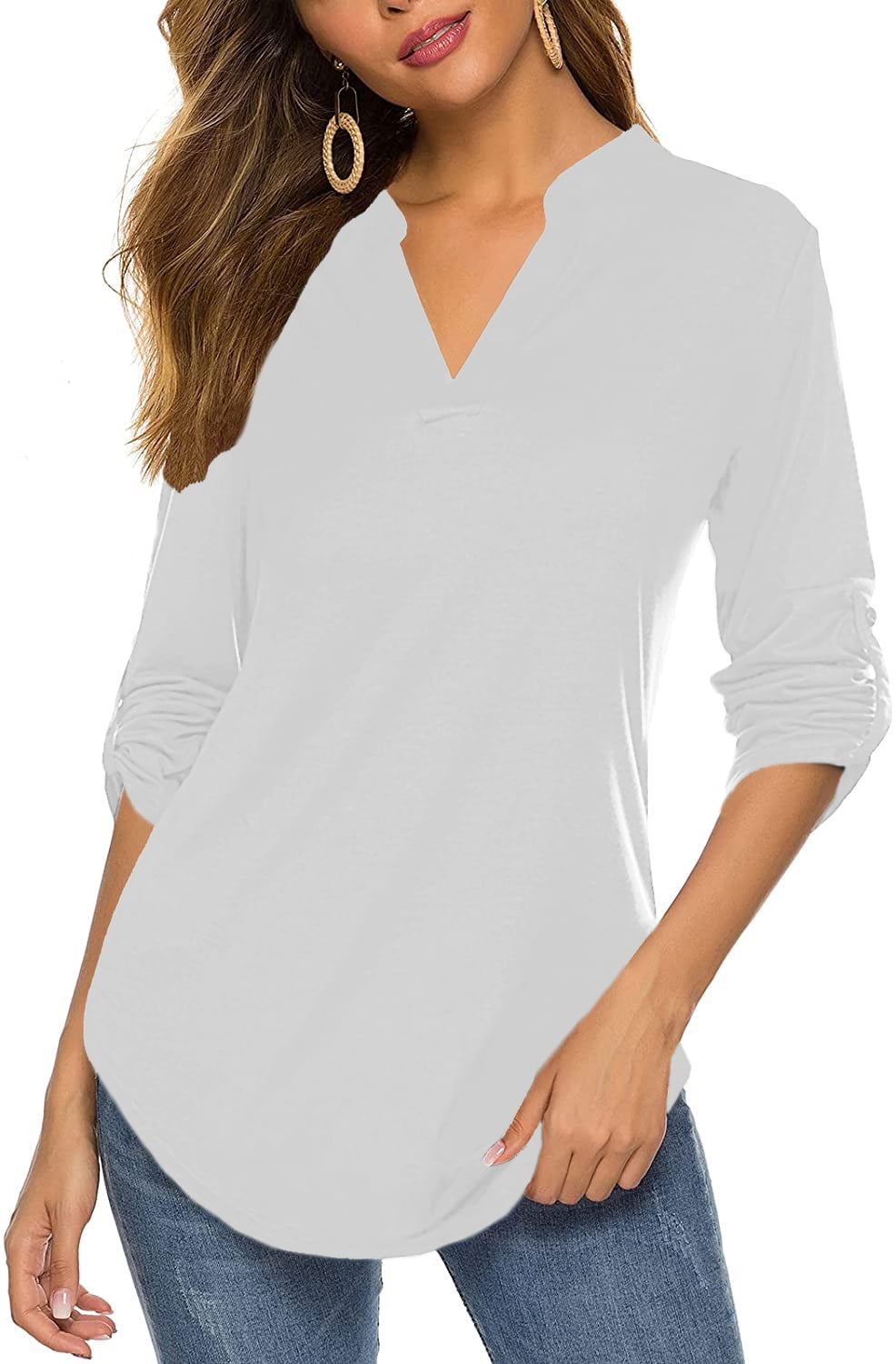 Haute Edition Women's Pattern and Solid 3/4 Roll Tab Sleeve Tunic ...