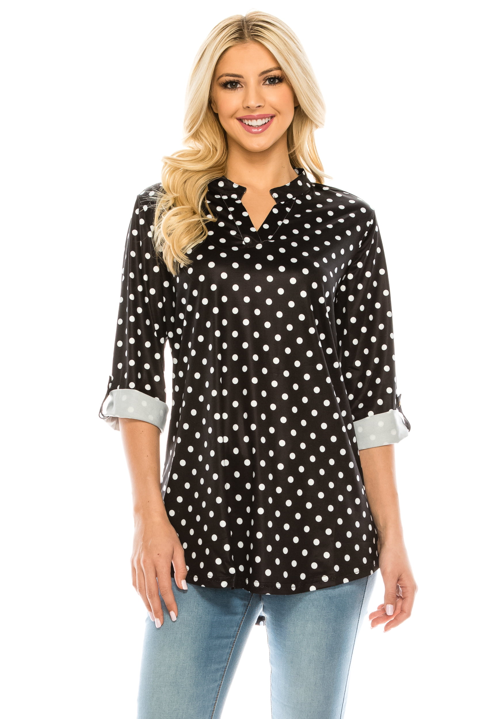 Haute Edition Women's Pattern and Solid 3/4 Roll Tab Sleeve Tunic ...