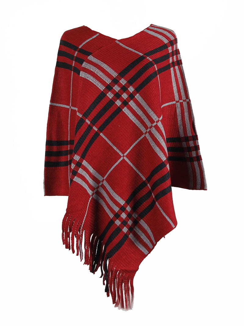 Haute Edition Women's Plaid Poncho with Fringe. One size fits all (S-XL ...