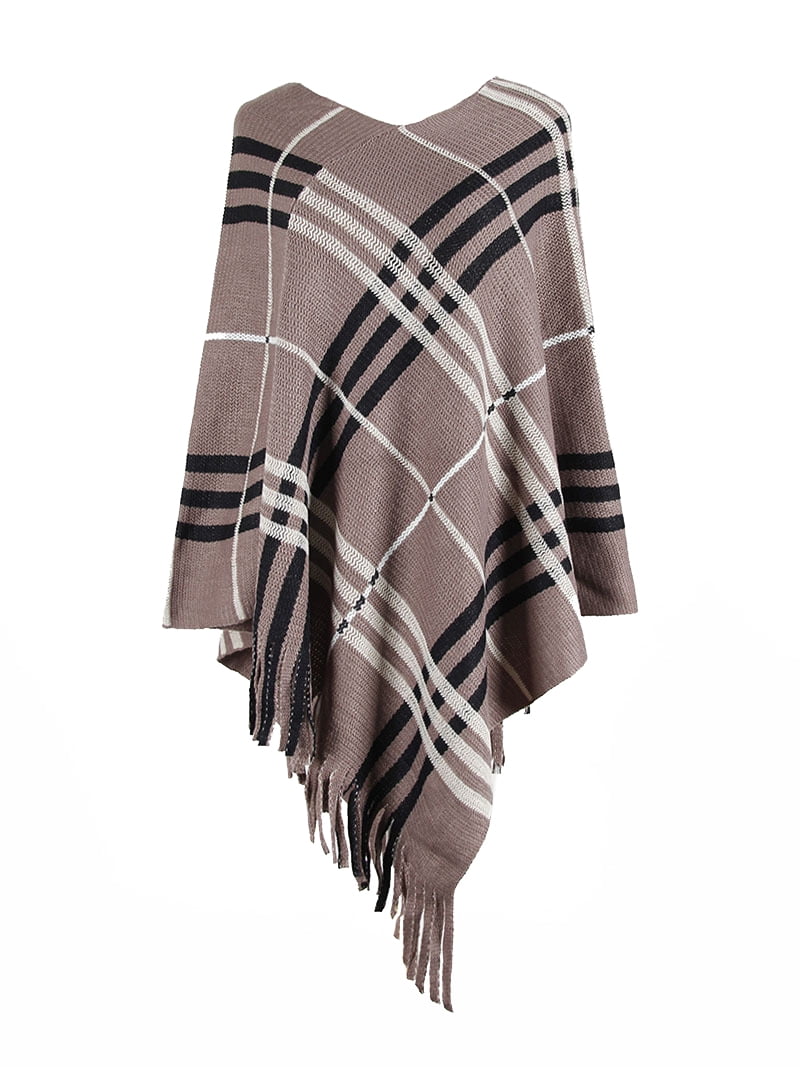 Haute Edition Women's Plaid Poncho with Fringe. One size fits all (S-XL ...