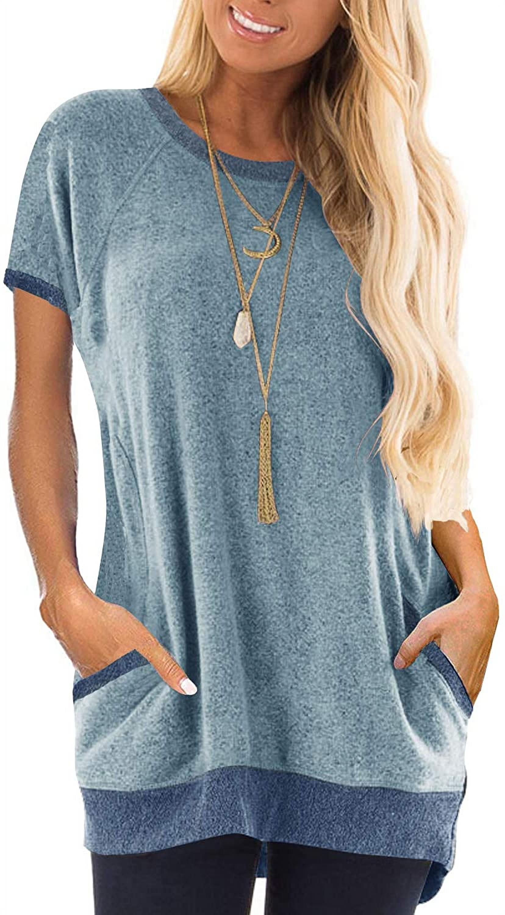 Haute Edition Women's Short Sleeve Pocket Tunic Top with Pockets & Plus ...