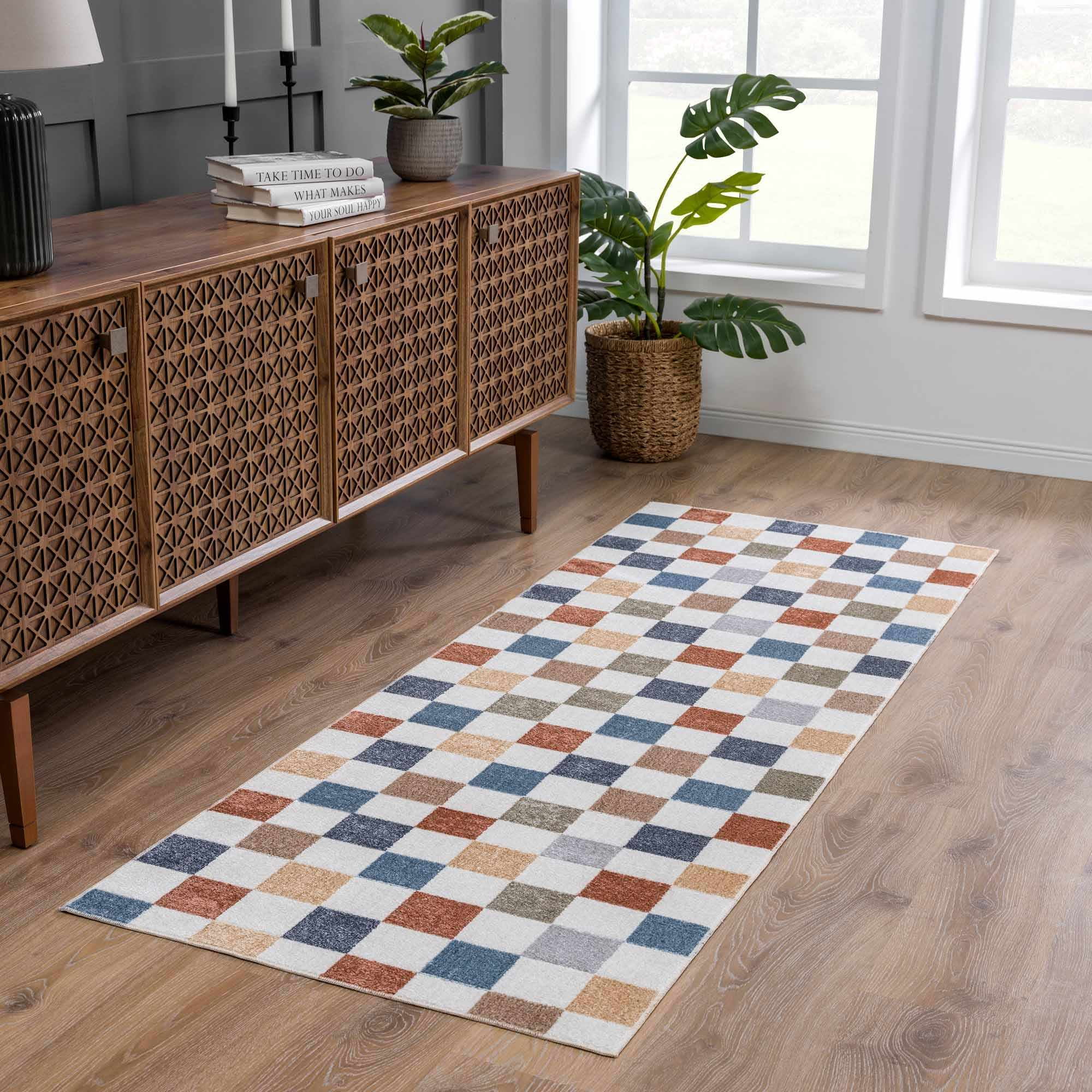 Hauteloom Alia Contemporary Checkered Runner Rug - Modern Geometric ...