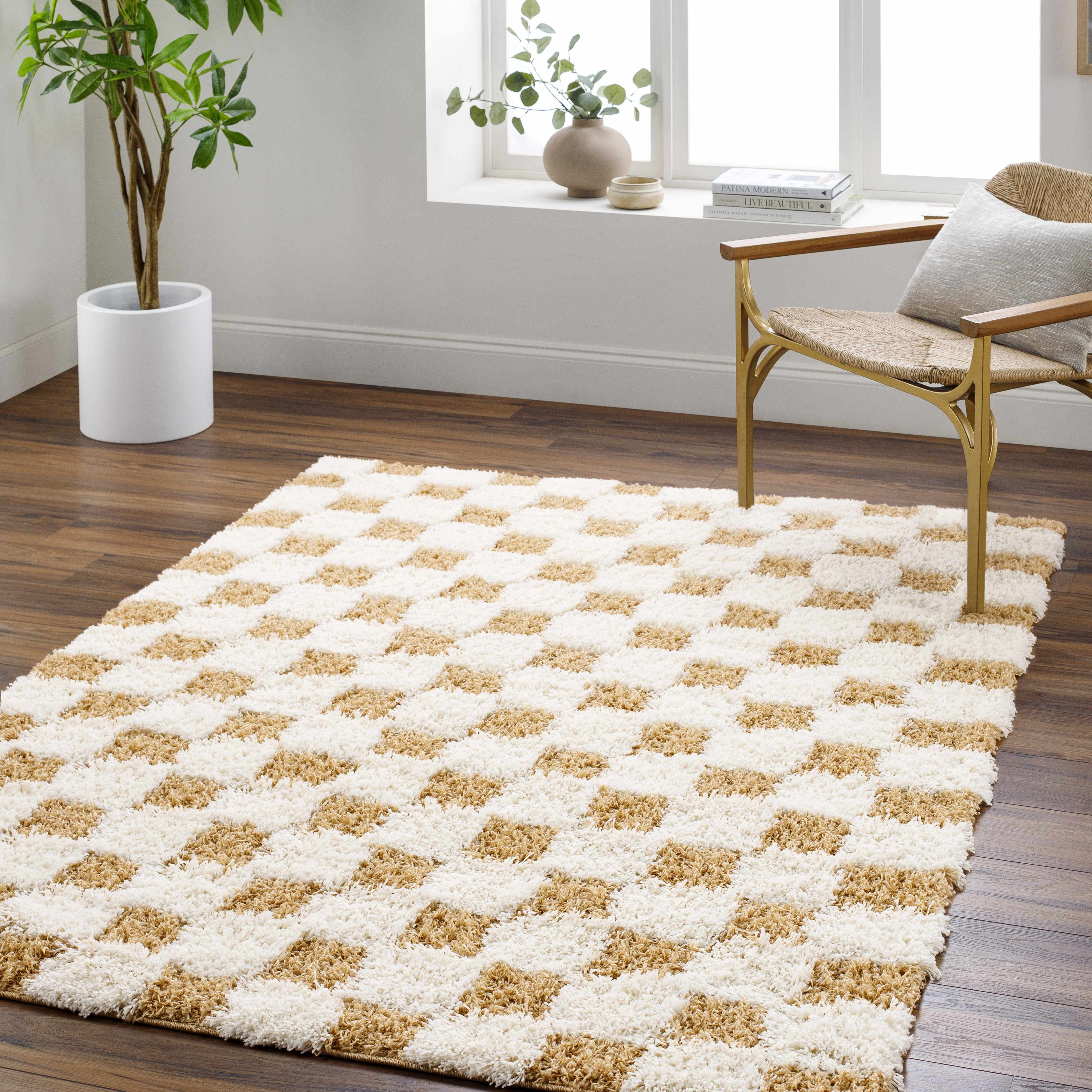 Hauteloom Atira Contemporary Checkered Fluffy Shag Area Rug - Modern ...