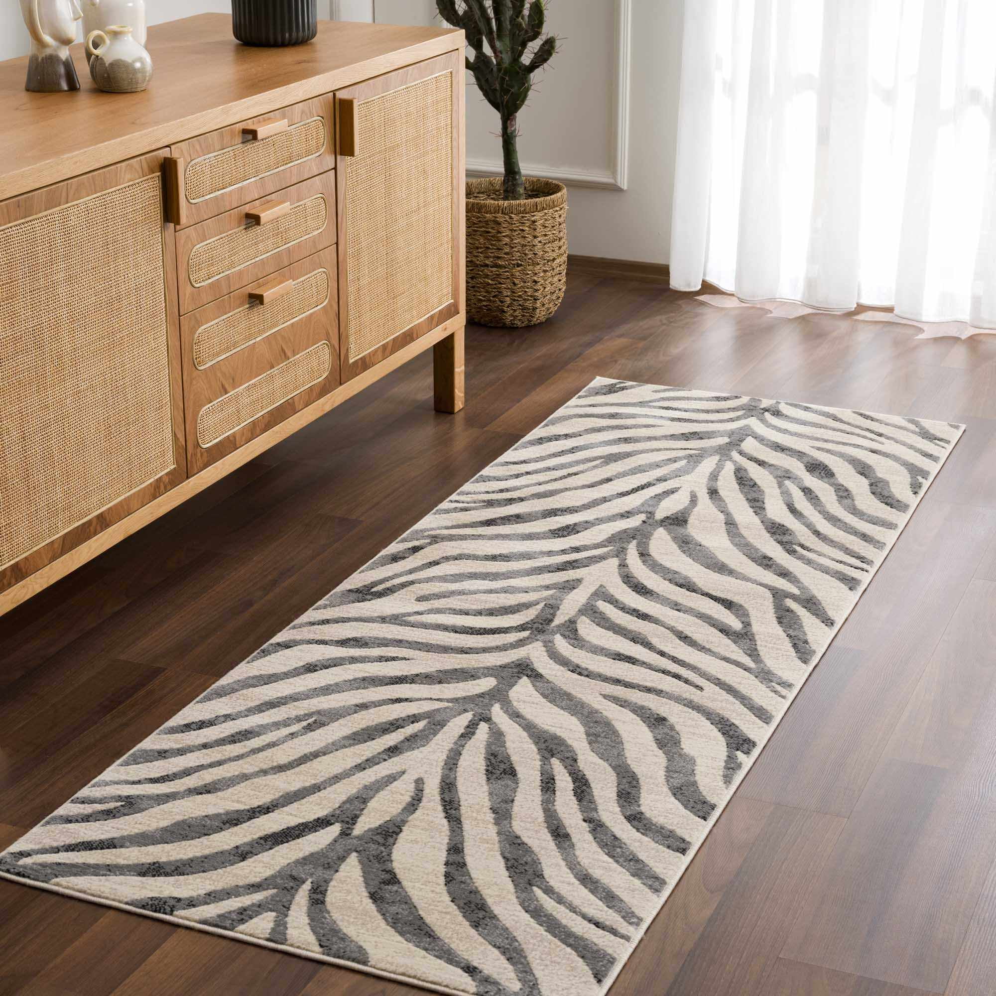 Hauteloom Ecorse Contemporary Animal Zebra Print Runner Rug for Living ...