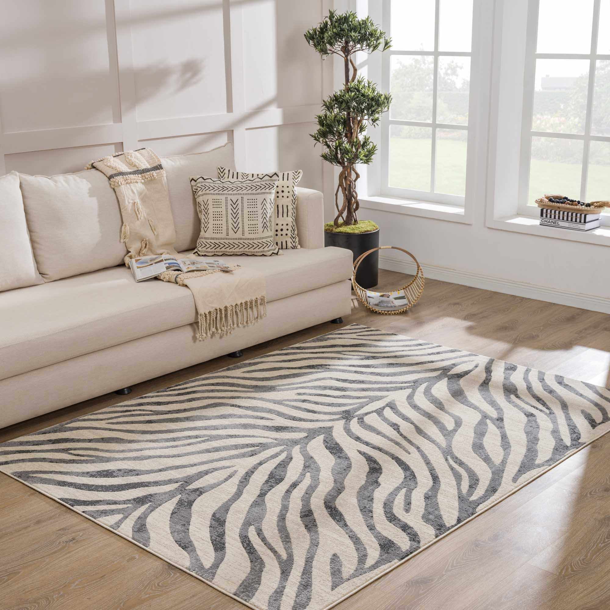 Hauteloom Ecorse Contemporary Animal Zebra Print Area Rug for Living ...